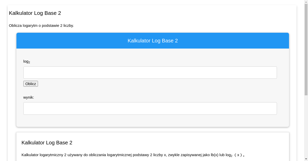 Kalkulator Log Base 2