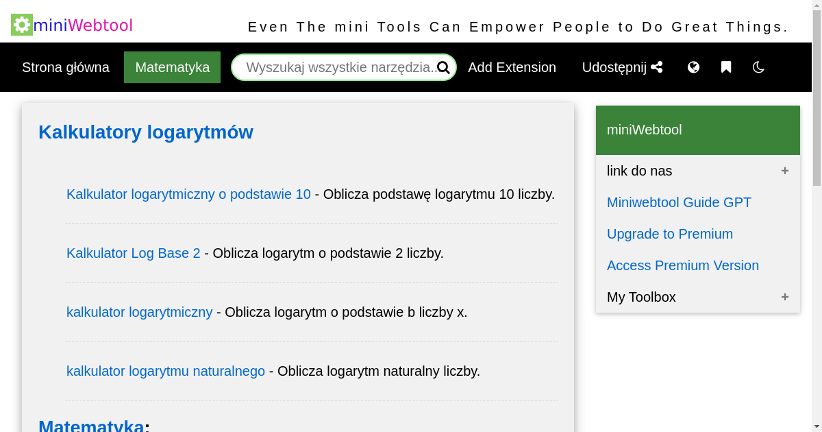 Narzędzia i kalkulatory — Kalkulatory logarytmów