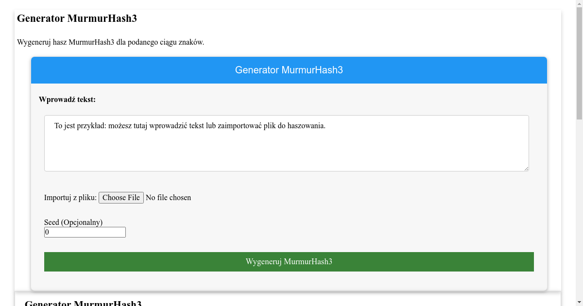 Generator Hasz MurmurHash3
