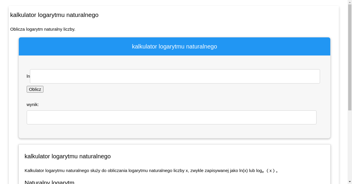 kalkulator logarytmu naturalnego
