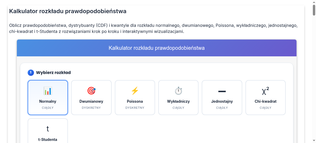 Kalkulator rozkładu prawdopodobieństwa - Kalkulator PDF, CDF i kwantyli