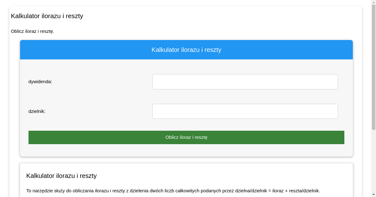 Kalkulator ilorazu i reszty