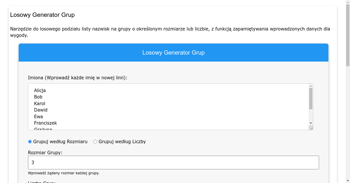 Losowy Generator Grup