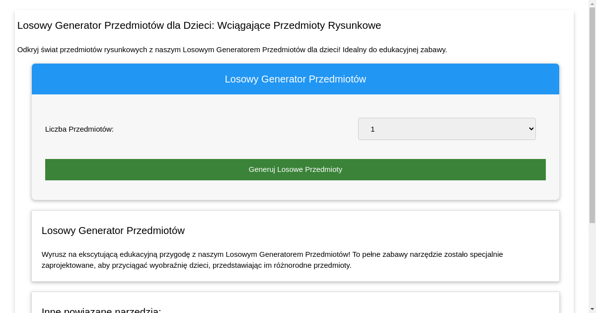 Losowy Generator Przedmiotów dla Dzieci: Wciągające Przedmioty Rysunkowe