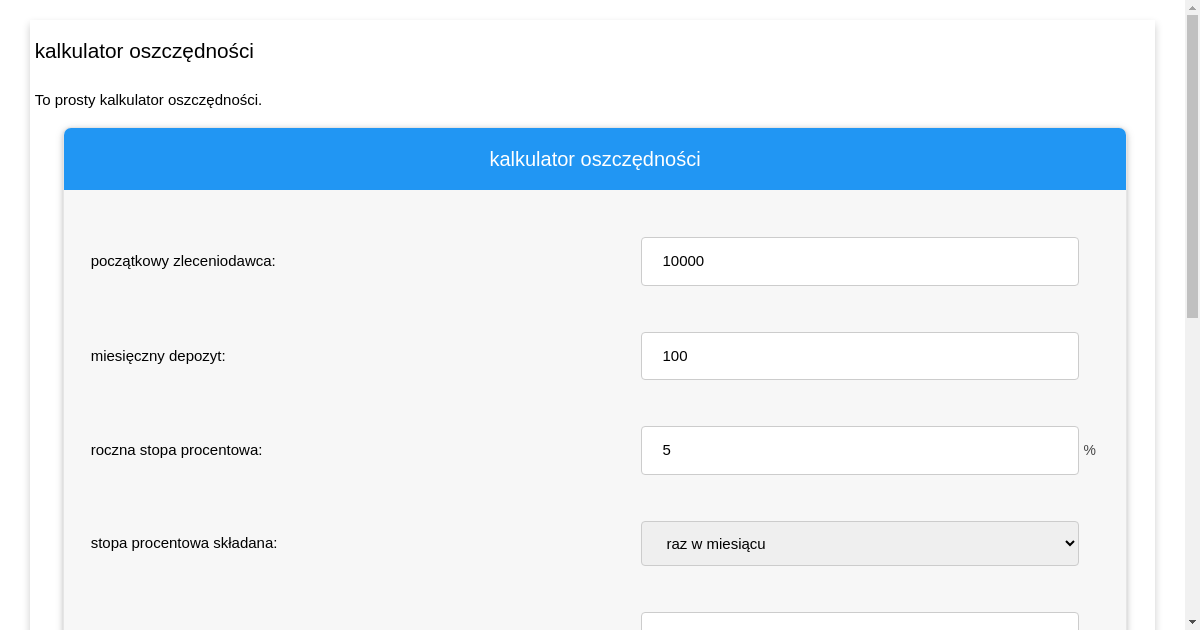 Kalkulator oszczędności - Prosty kalkulator oszczędności