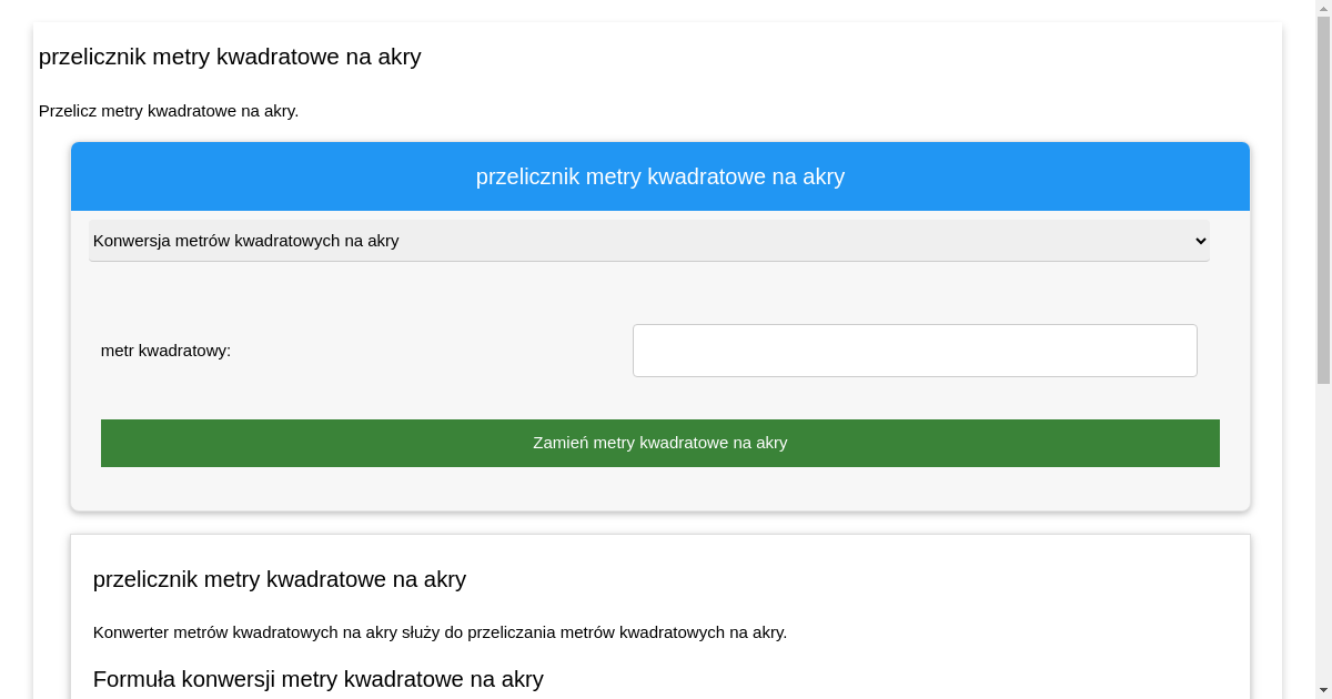 przelicznik metry kwadratowe na akry