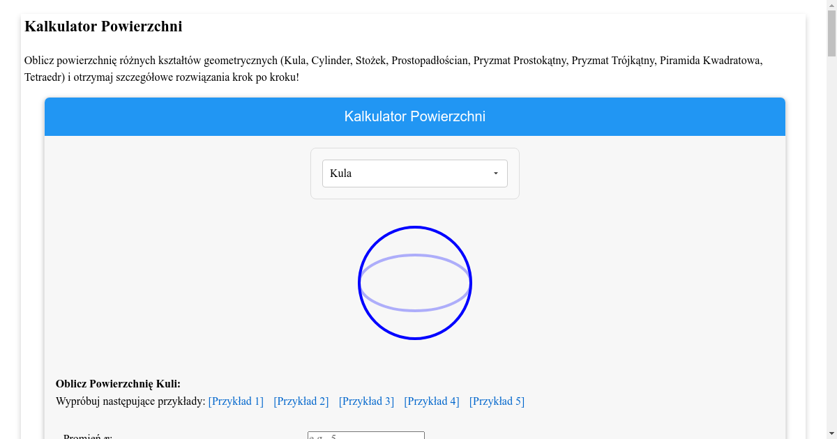 Kalkulator Powierzchni z Rozwiązaniami Krok po Kroku