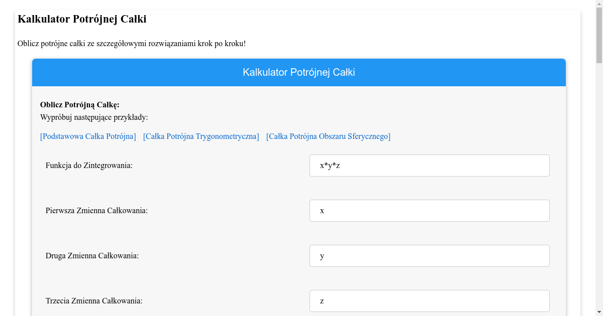 Kalkulator Potrójnej Całki z Rozwiązaniami Krok po Kroku