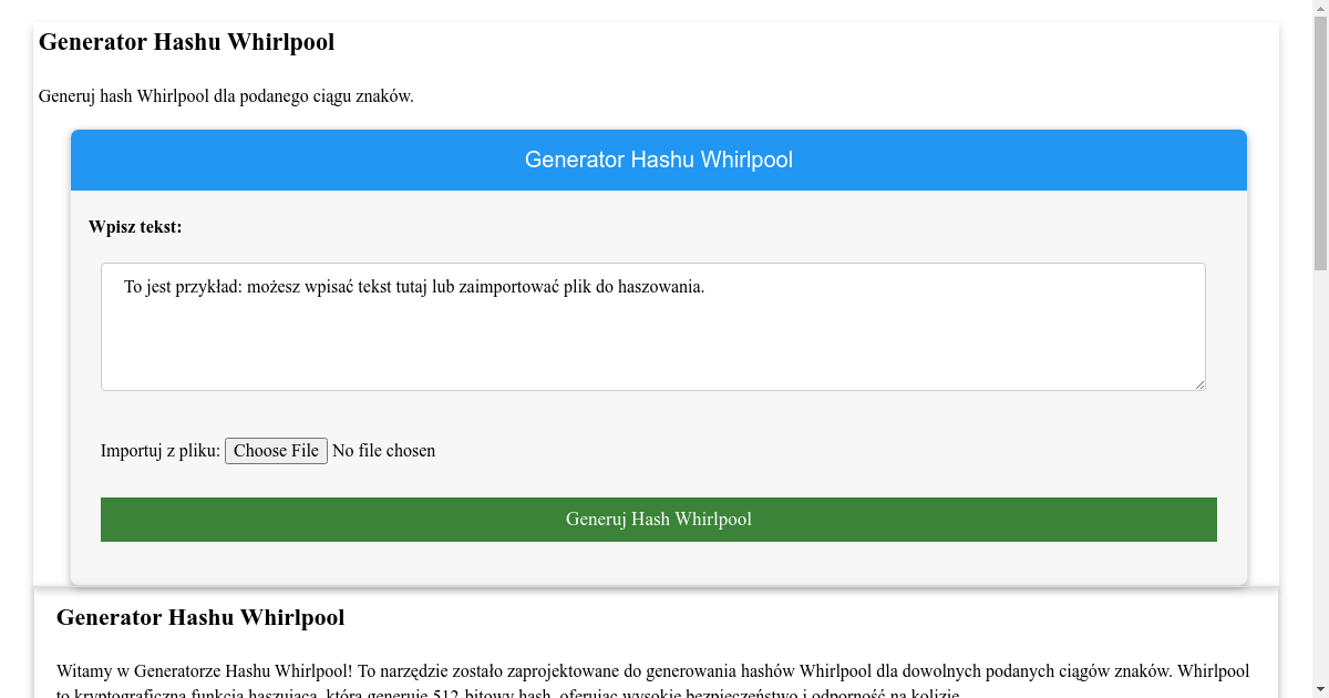 Generator Hashu Whirlpool