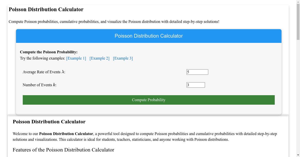 Poisson Distribution Calculator with Step-by-Step Solutions