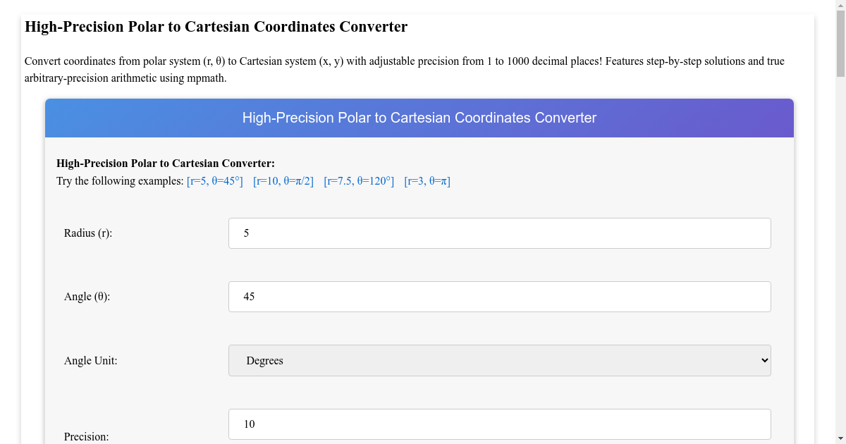 High-Precision Polar to Cartesian Coordinates Converter - Up to 1000 ...