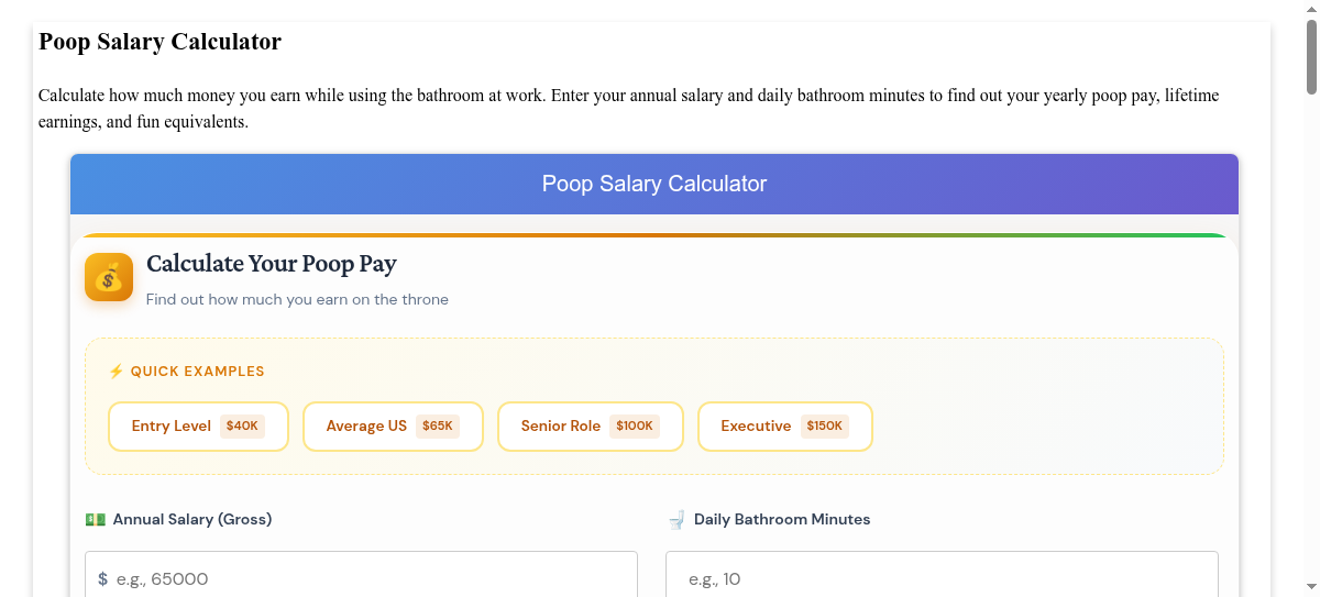 Poop Salary Calculator - How Much Do You Earn on the Toilet at Work?