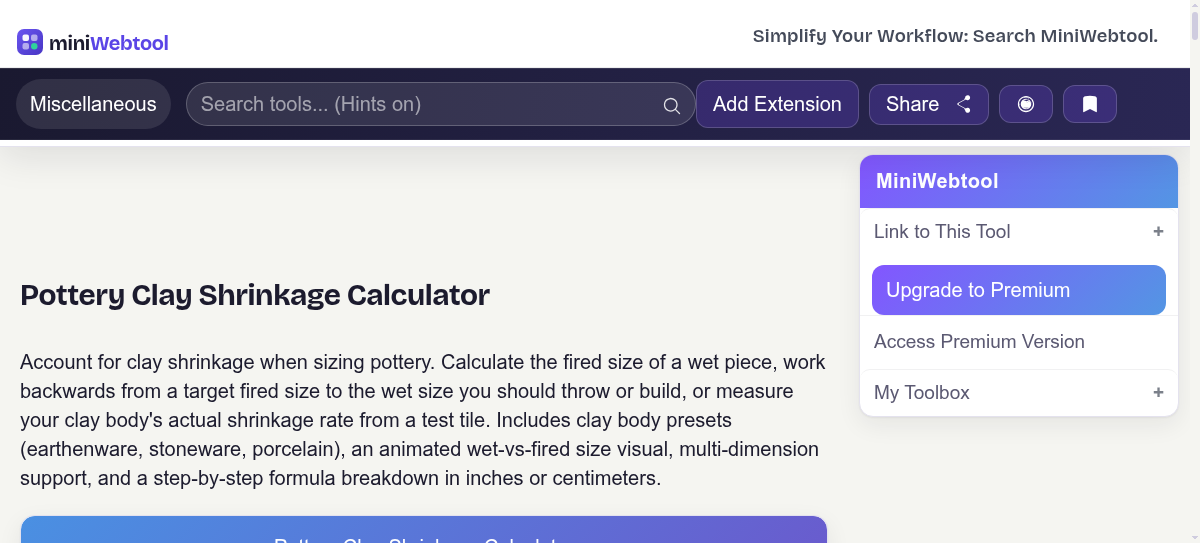 Pottery Clay Shrinkage Calculator - Wet to Fired Size & Reverse