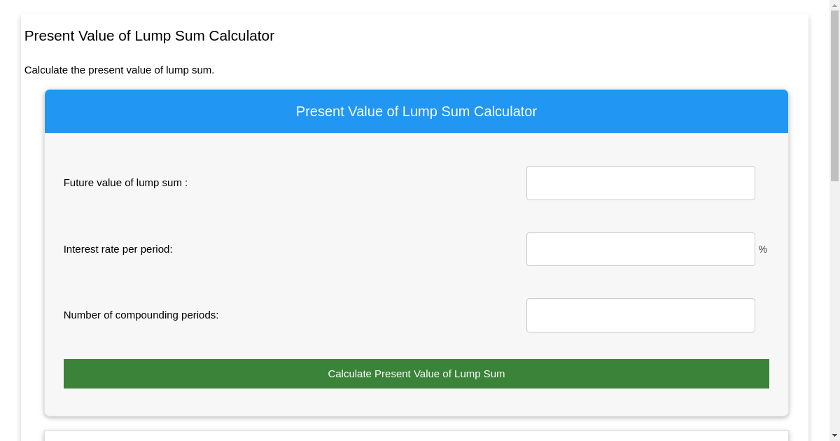 Present Value of Lump Sum Calculator