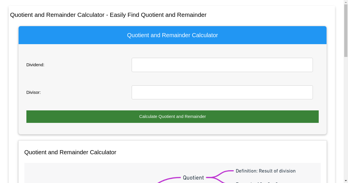 Quotient and Remainder Calculator - Easily Find Quotient and Remainder
