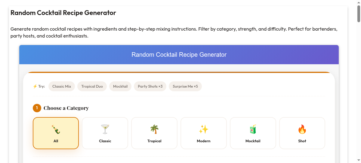 Random Cocktail Recipe Generator - Discover Your Next Favorite Drink