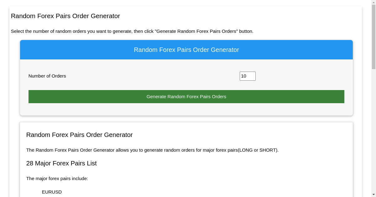 Random Forex Pairs Order Generator