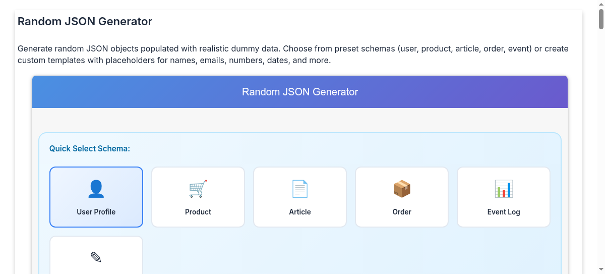 Random JSON Generator - Generate Dummy JSON Data with Custom Templates