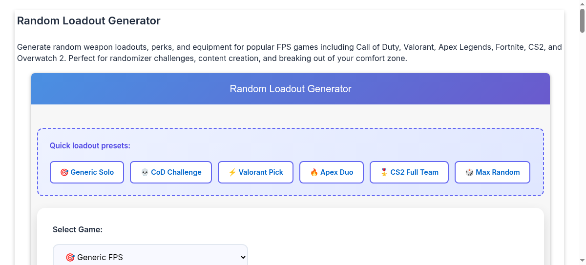 Random Loadout Generator - FPS Weapon & Perk Randomizer Challenge for ...
