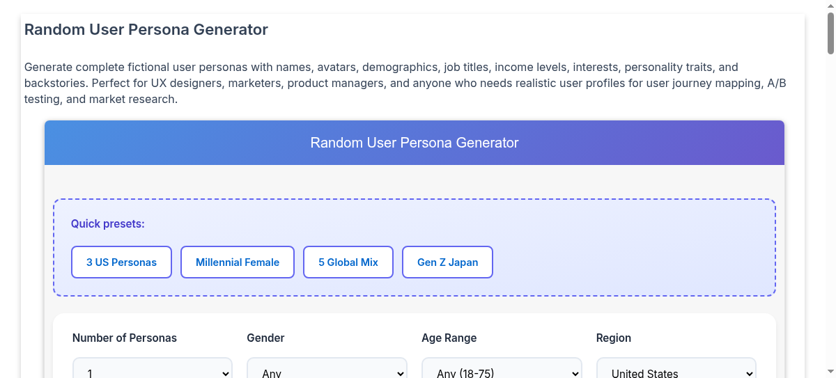 Random User Persona Generator - Create Realistic Fictional User ...