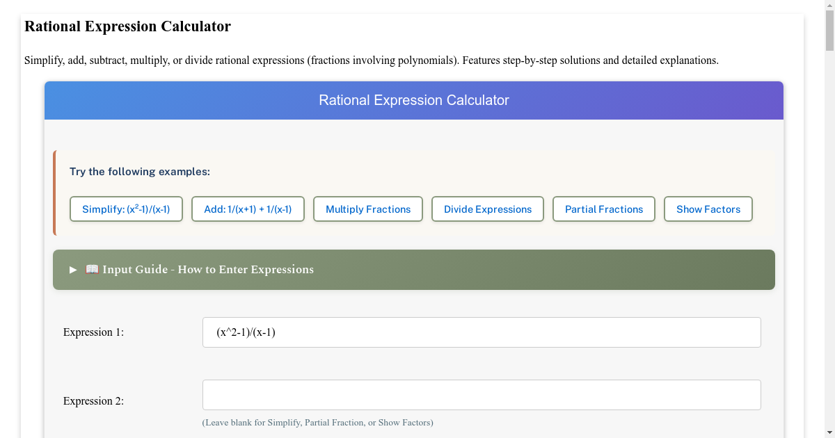 Rational Expression Calculator - Simplify and Compute Rational Expressions
