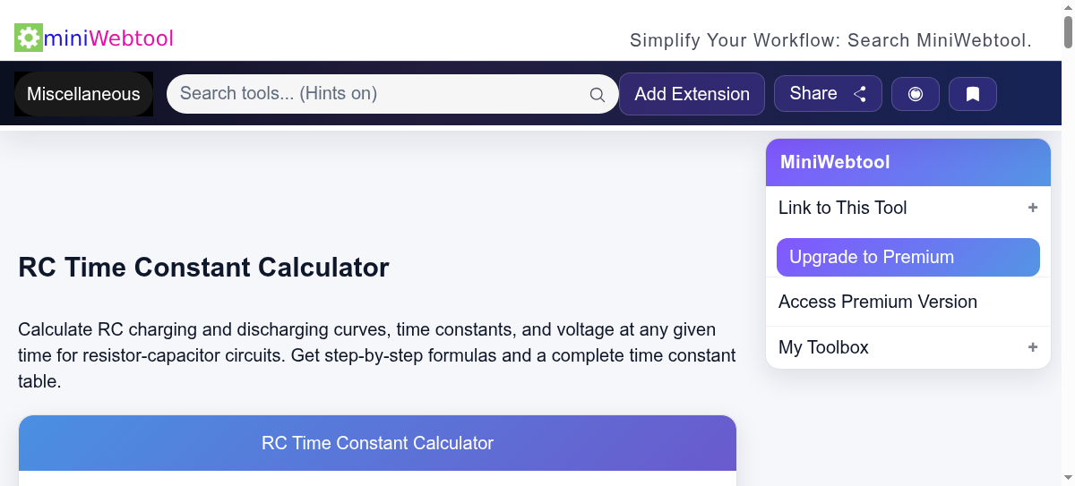 RC Time Constant Calculator – Charging & Discharging Curves