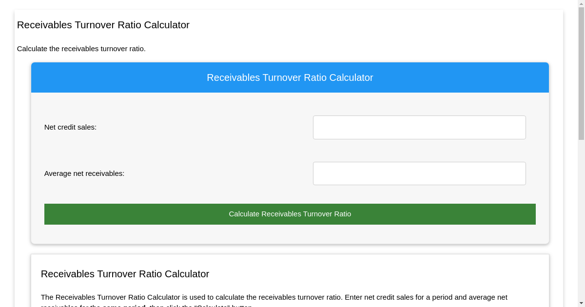 Receivables Turnover Ratio Calculator
