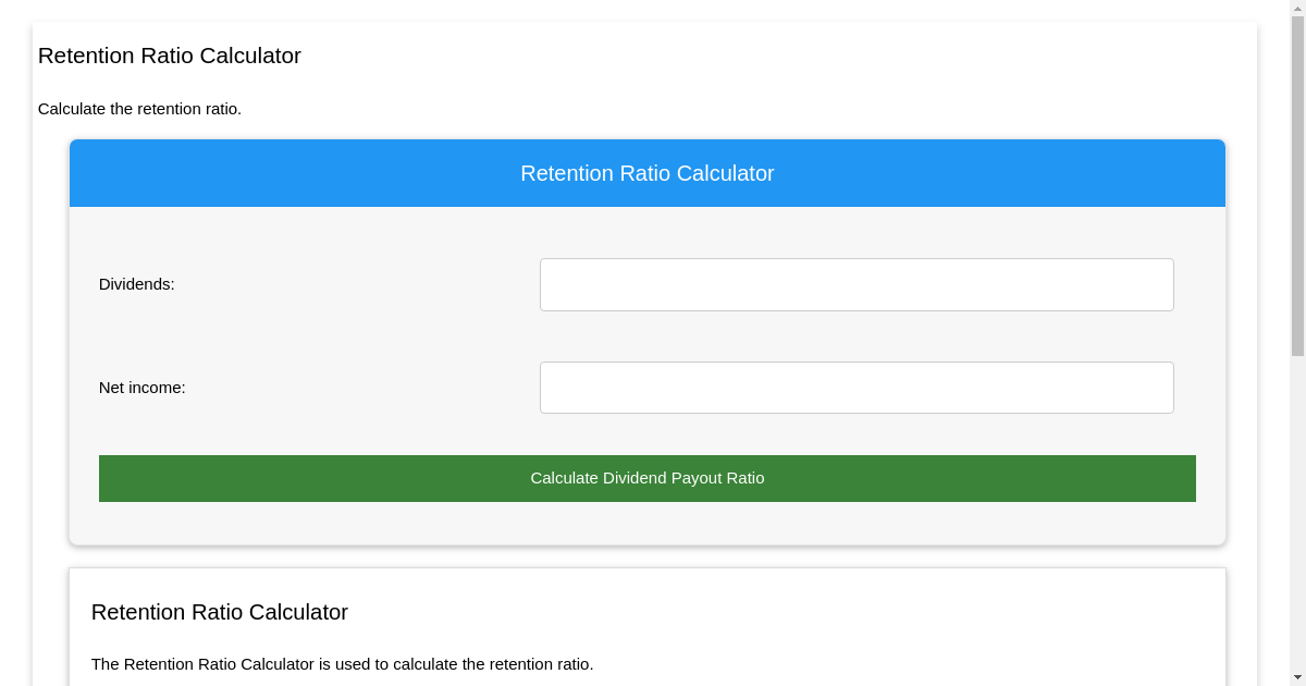 Retention Ratio Calculator
