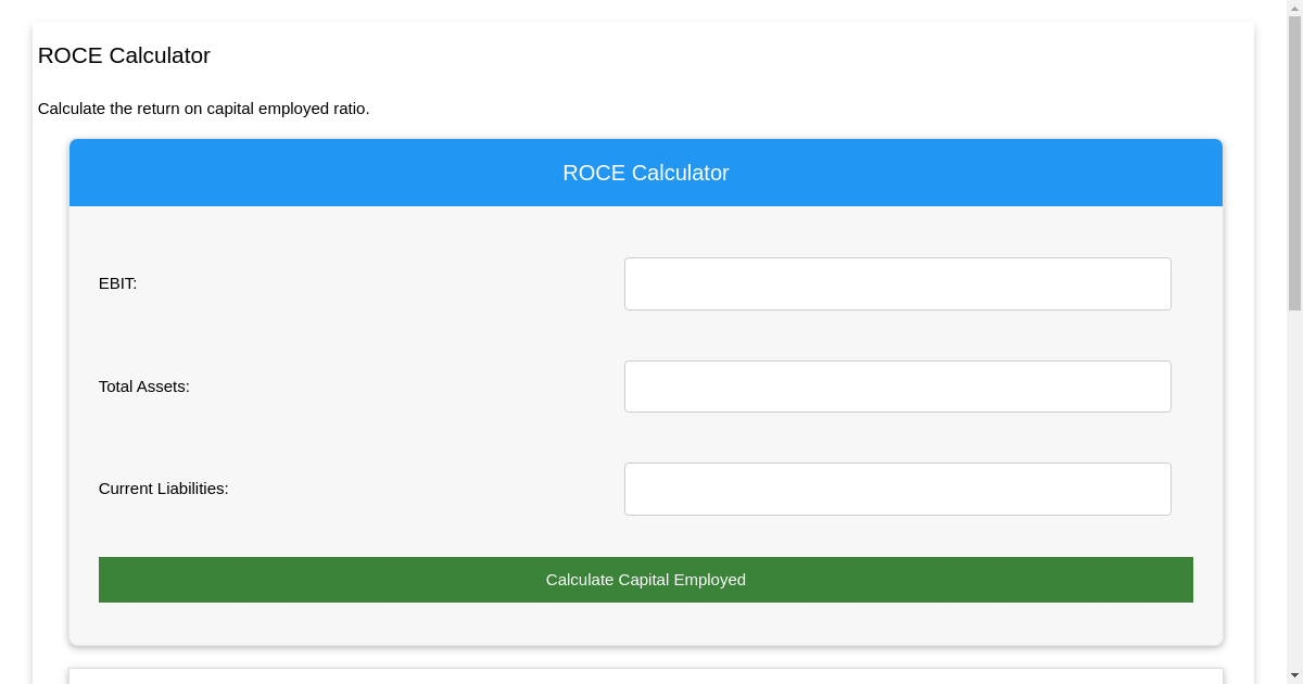 ROCE Calculator - Calculation of Return on Capital Employed Ratio