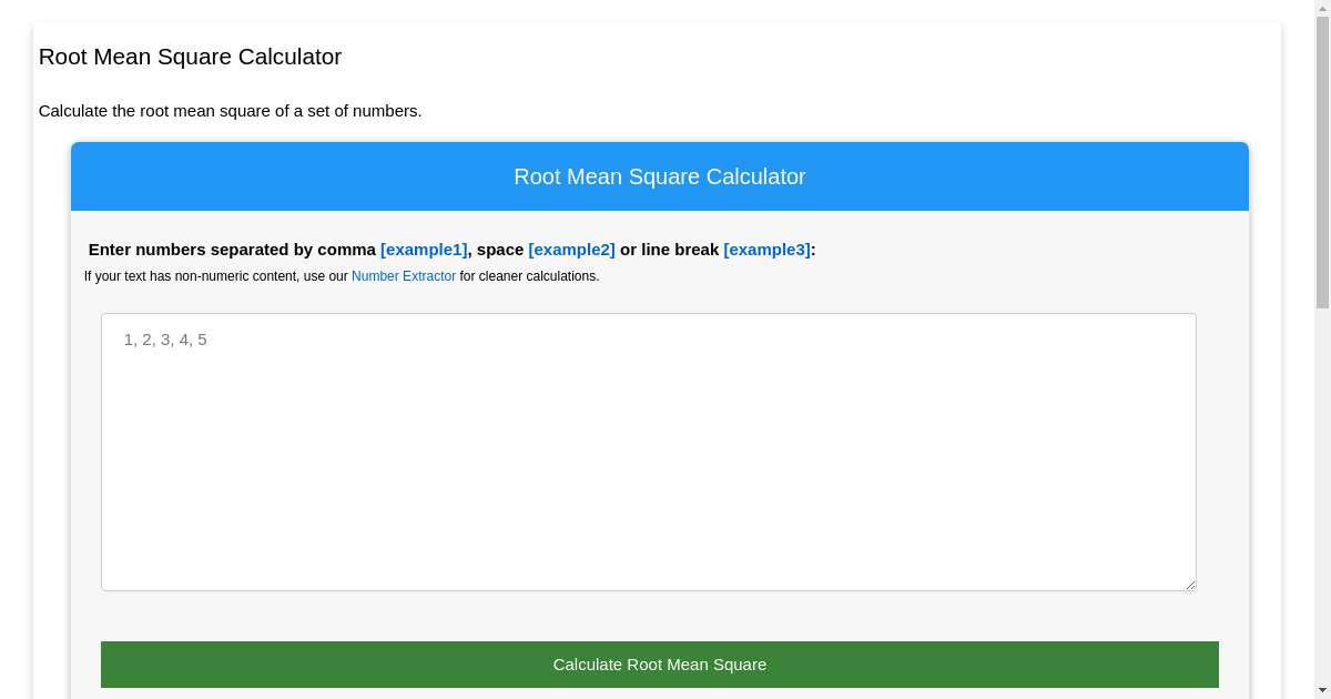 Root Mean Square Calculator - Calculate Quadratic Mean