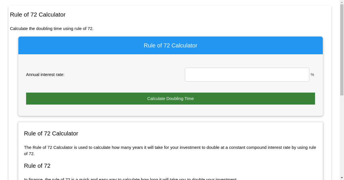 Rule of 72 Calculator