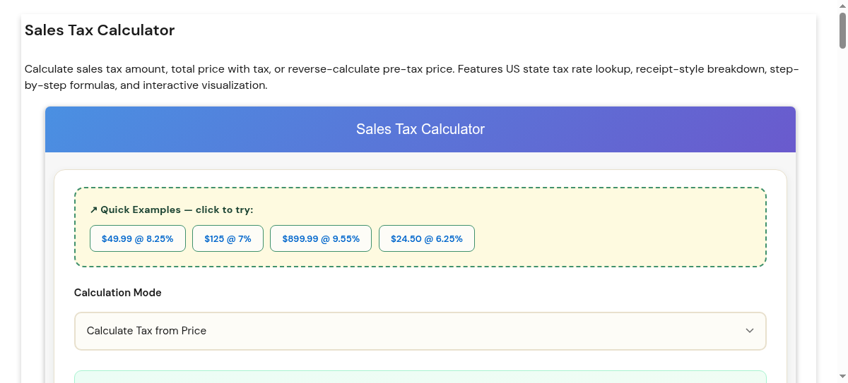 Sales Tax Calculator - Calculate Sales Tax, Total Price & Reverse Tax