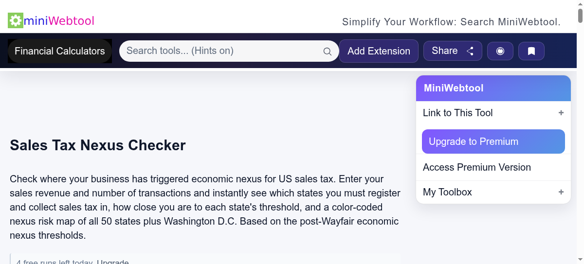 Sales Tax Nexus Checker - US Economic Nexus Threshold Tool