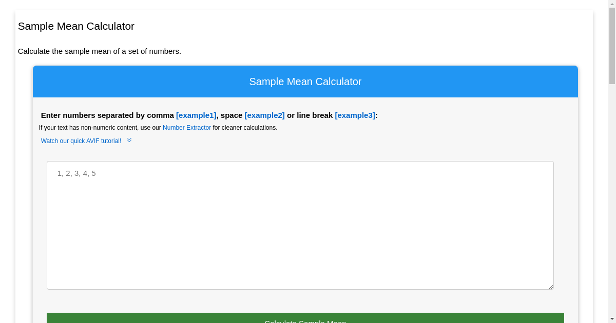 Sample Mean Calculator