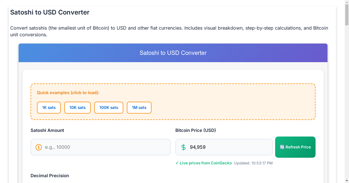 Satoshi to USD Converter - Convert Sats to Dollars & Fiat Currencies