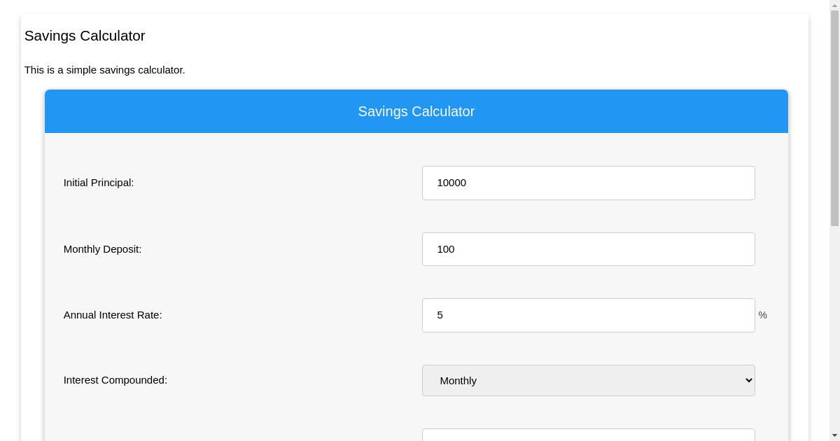Savings Calculator - A Simple Savings Calculator