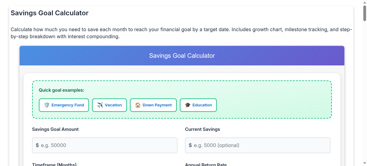 Savings Goal Calculator - Monthly Savings Needed to Reach Your ...