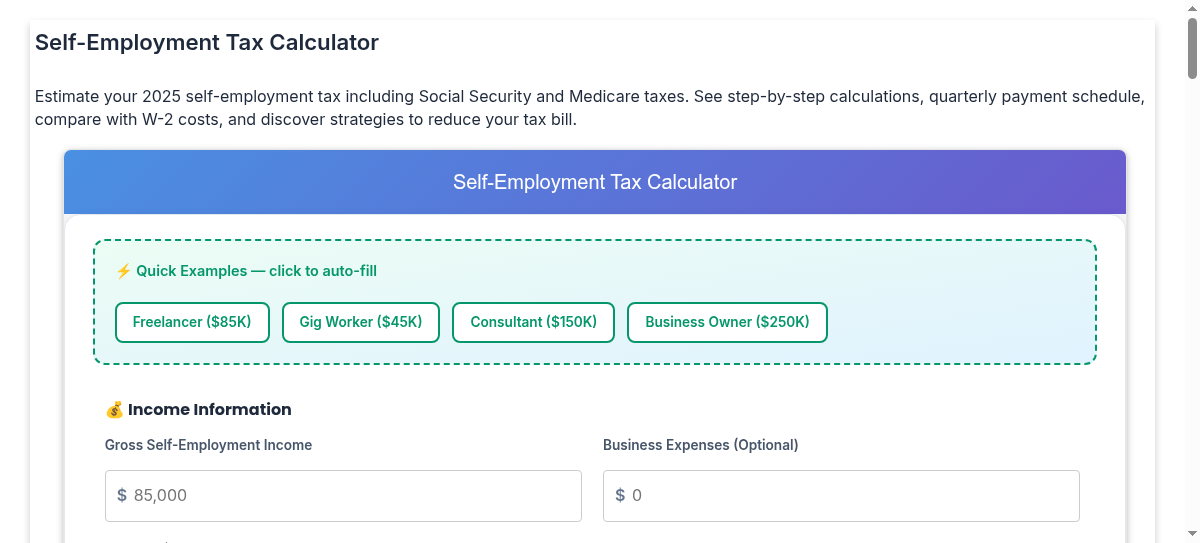 Self-Employment Tax Calculator 2025 - Social Security & Medicare Tax ...