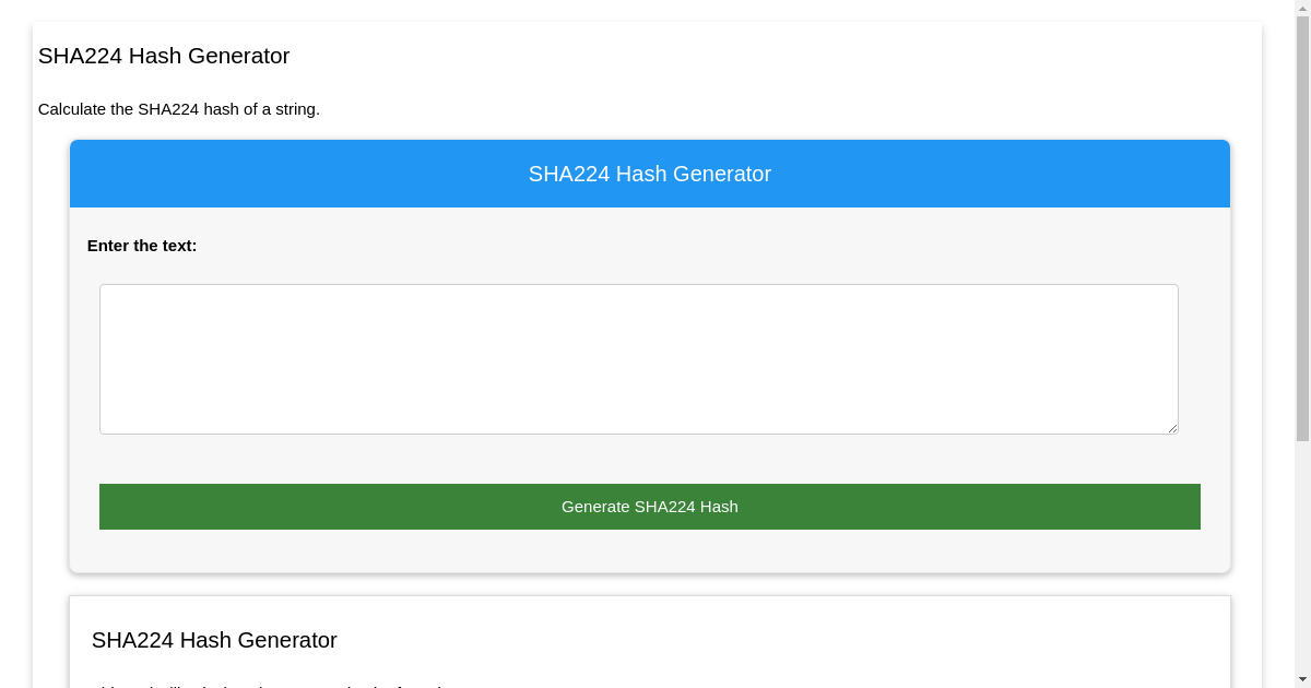 Online SHA224 Hash Generator
