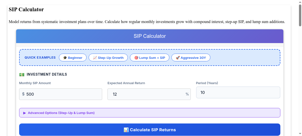 SIP Calculator - Systematic Investment Plan Returns & Growth Projector