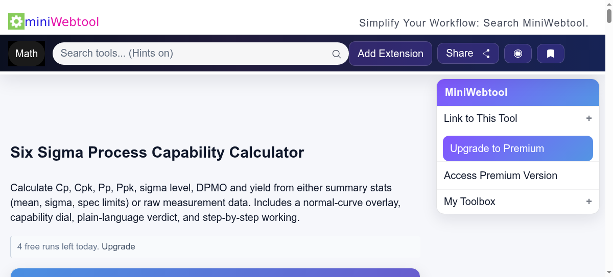 Six Sigma Process Capability Calculator - Cp, Cpk, Pp, Ppk, Sigma Level ...