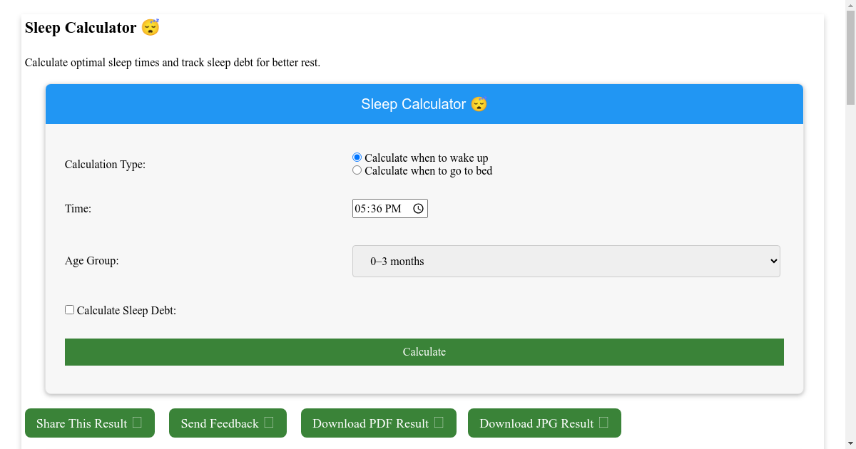 Free Sleep Cycle and Debt Calculator