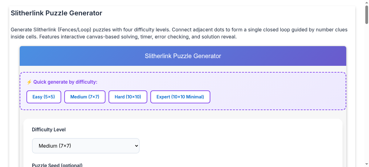 Online Slitherlink Puzzle Generator - Create Loop-Drawing Logic Puzzles ...