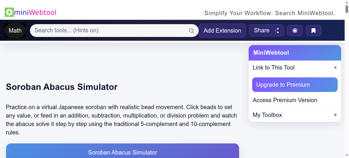 Soroban Abacus Simulator - Interactive Japanese Abacus with Animated Beads