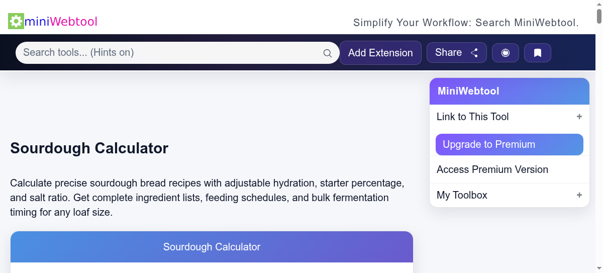 Sourdough Calculator - Starter, Flour & Water Ratios for Perfect Bread