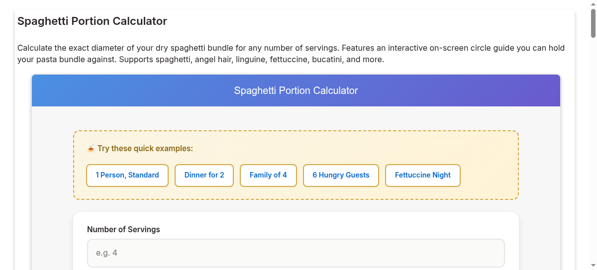 Spaghetti Portion Calculator - Measure Your Pasta Bundle with an On ...