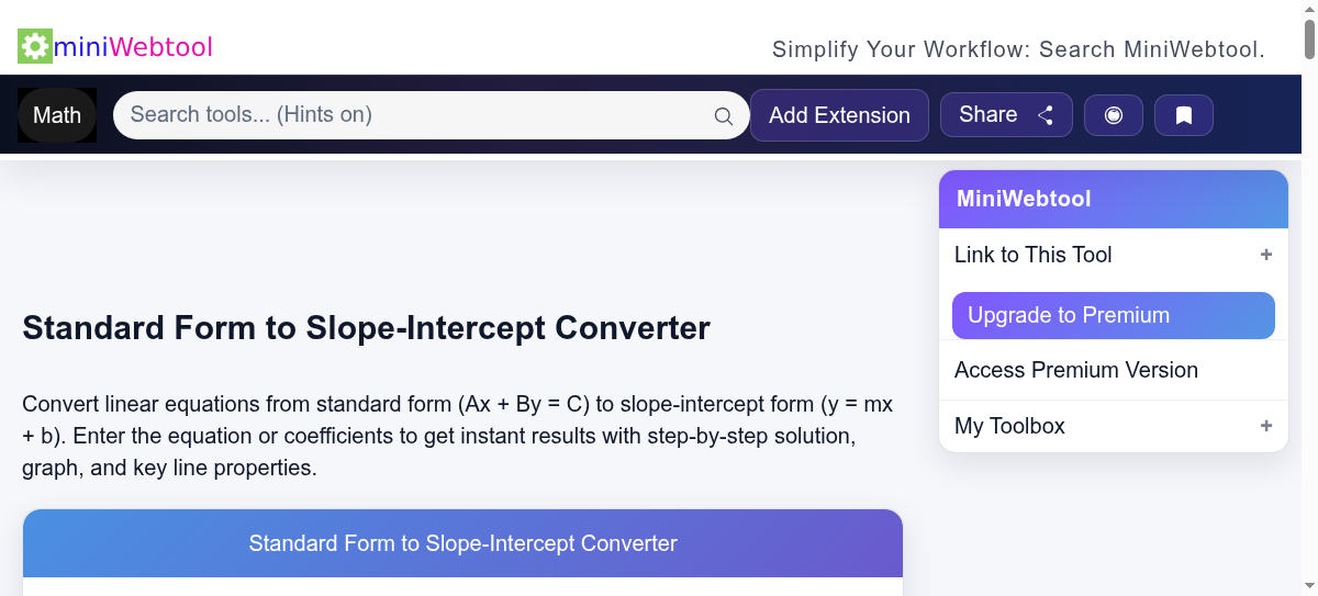 Standard Form to Slope-Intercept Converter - Convert Ax+By=C to y=mx+b