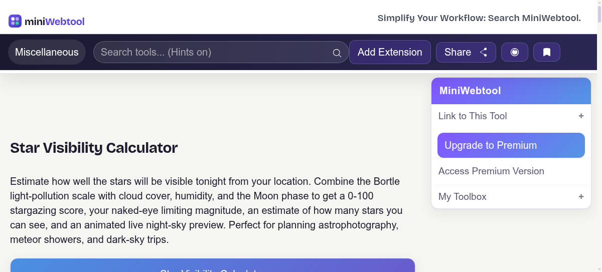 Star Visibility Calculator - Stargazing Conditions by Bortle Scale ...