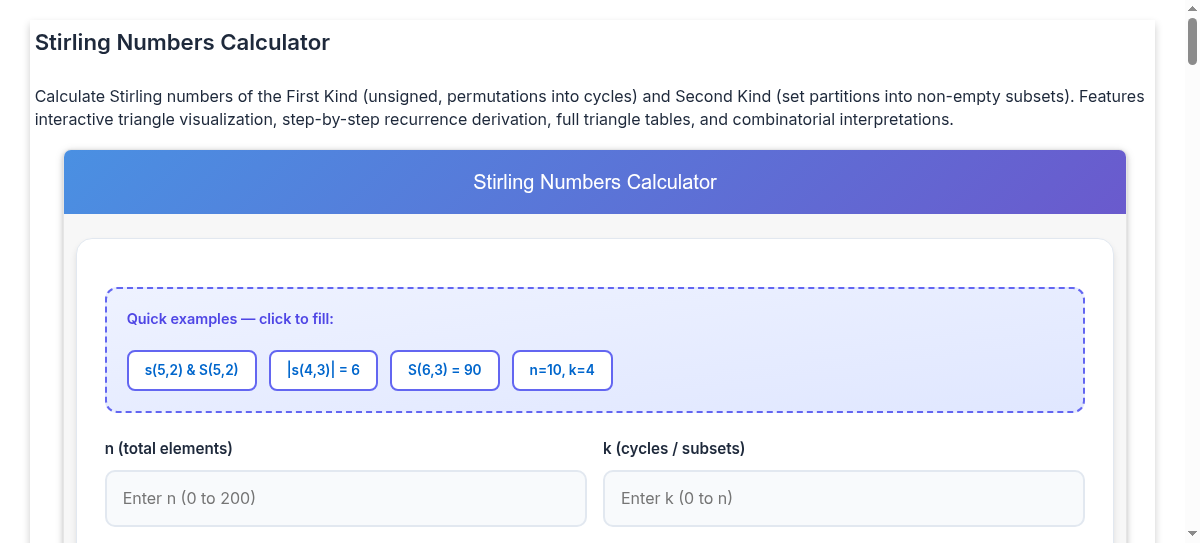 Stirling Numbers Calculator - First & Second Kind with Triangle ...