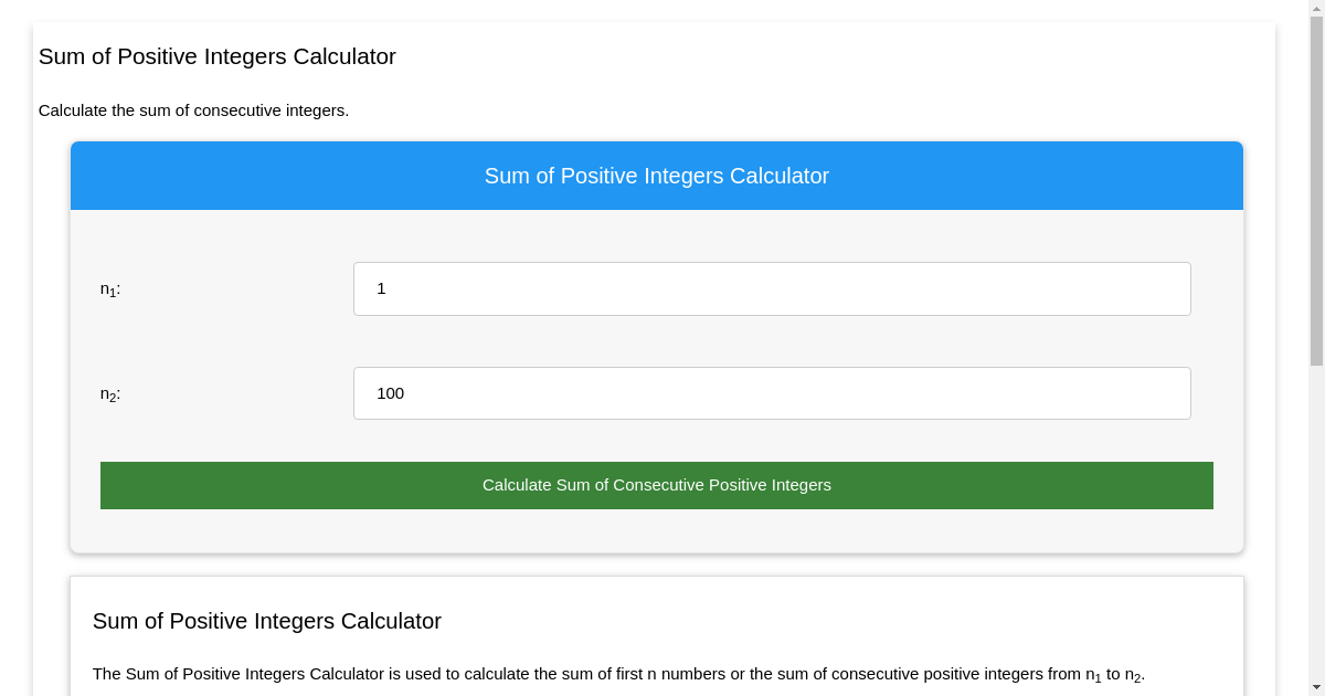 Sum of Positive Integers Calculator